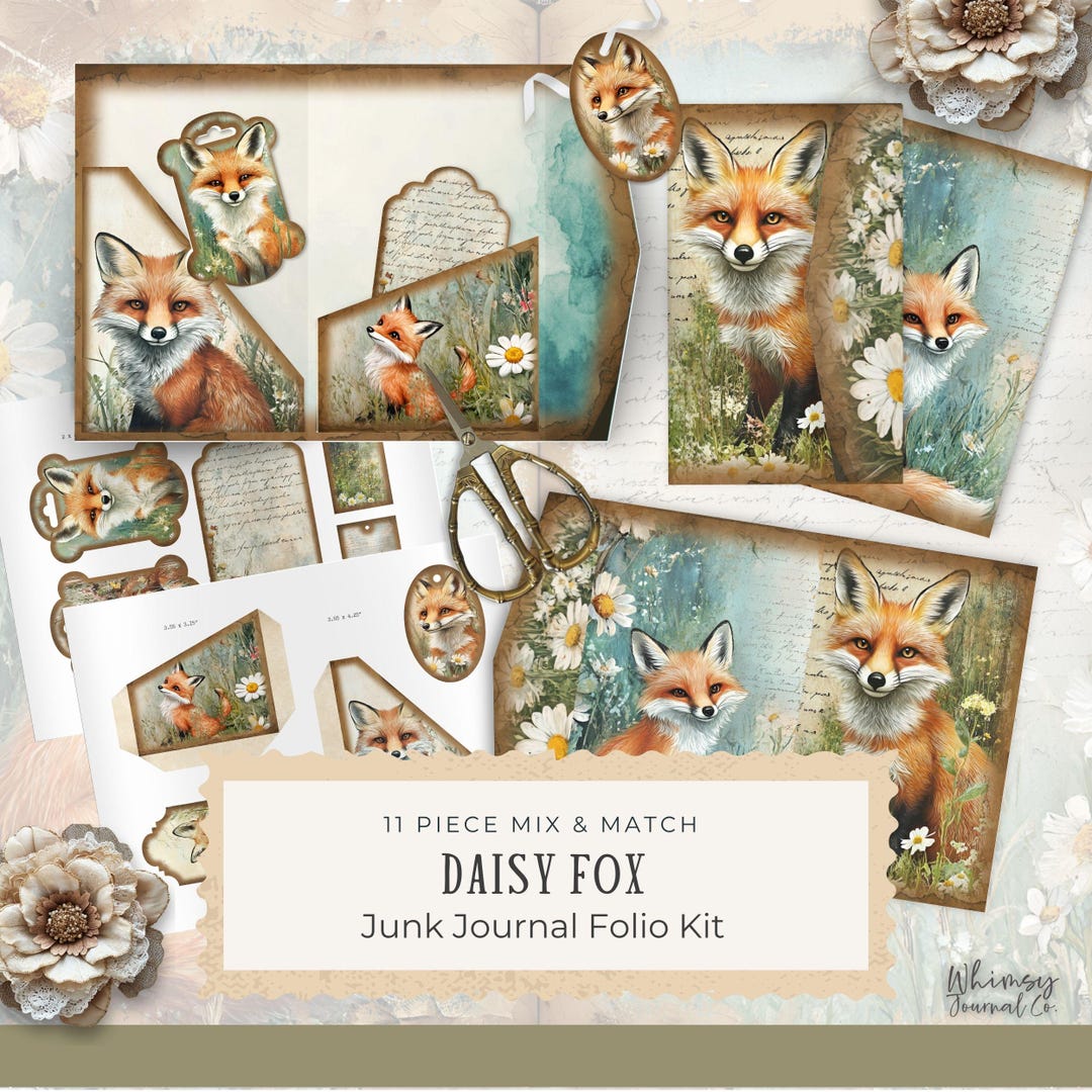 Daisy Fox Folio Kit - Woodland Fox Junk Journal Folio Kit, Printable ...