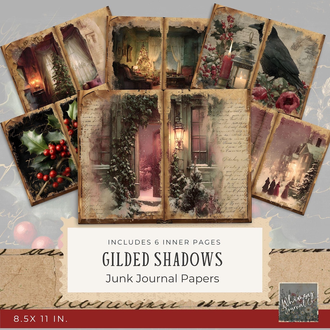 Gilded Shadows, Dark Christmas Junk Journal Pages, Digital Scrapbook ...