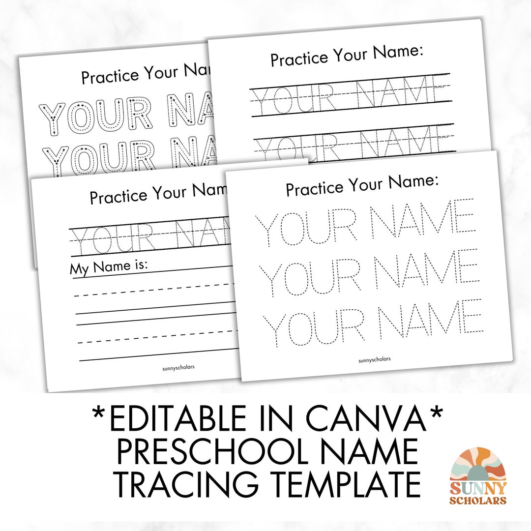 Preschool Name Tracing, Customizable Template, Edit in Canva ...
