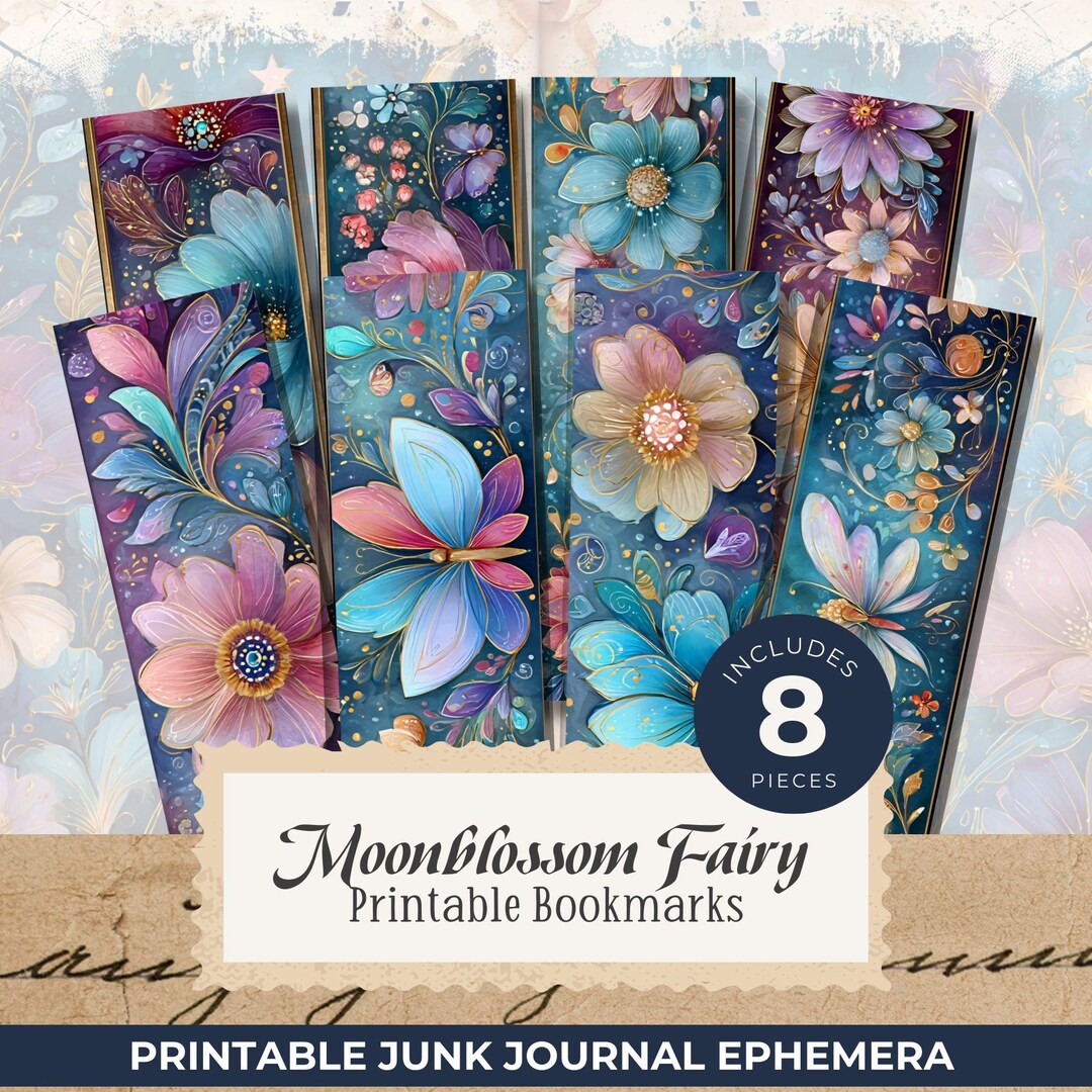 Moonblossom Fairy Printable Bookmarks | 8 Piece Celestial Floral ...