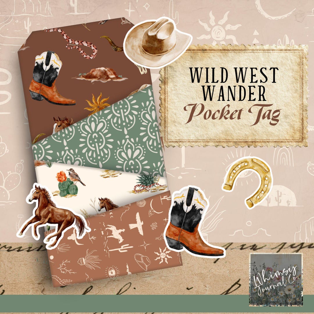 Wild West Wander Pocket Tag | Western Junk Journal Ephemera | Boho ...