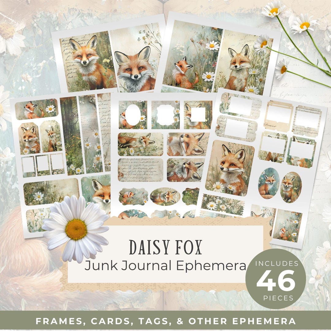 Daisy Fox Journal Ephemera - Printable Junk Journal Digitals - Digital ...