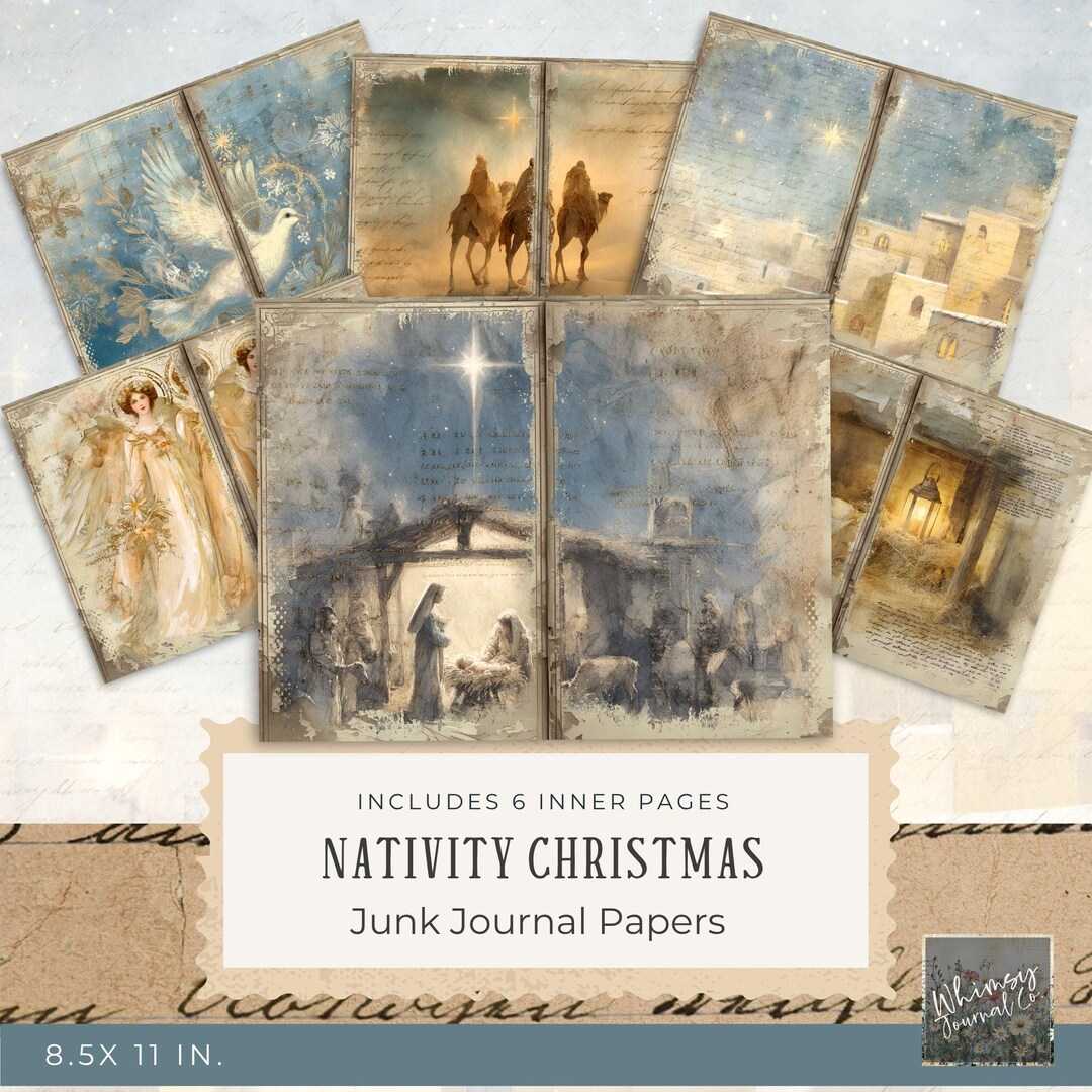 Nativity Junk Journal Pages, Digital Scrapbook Kit, Vintage Bible ...