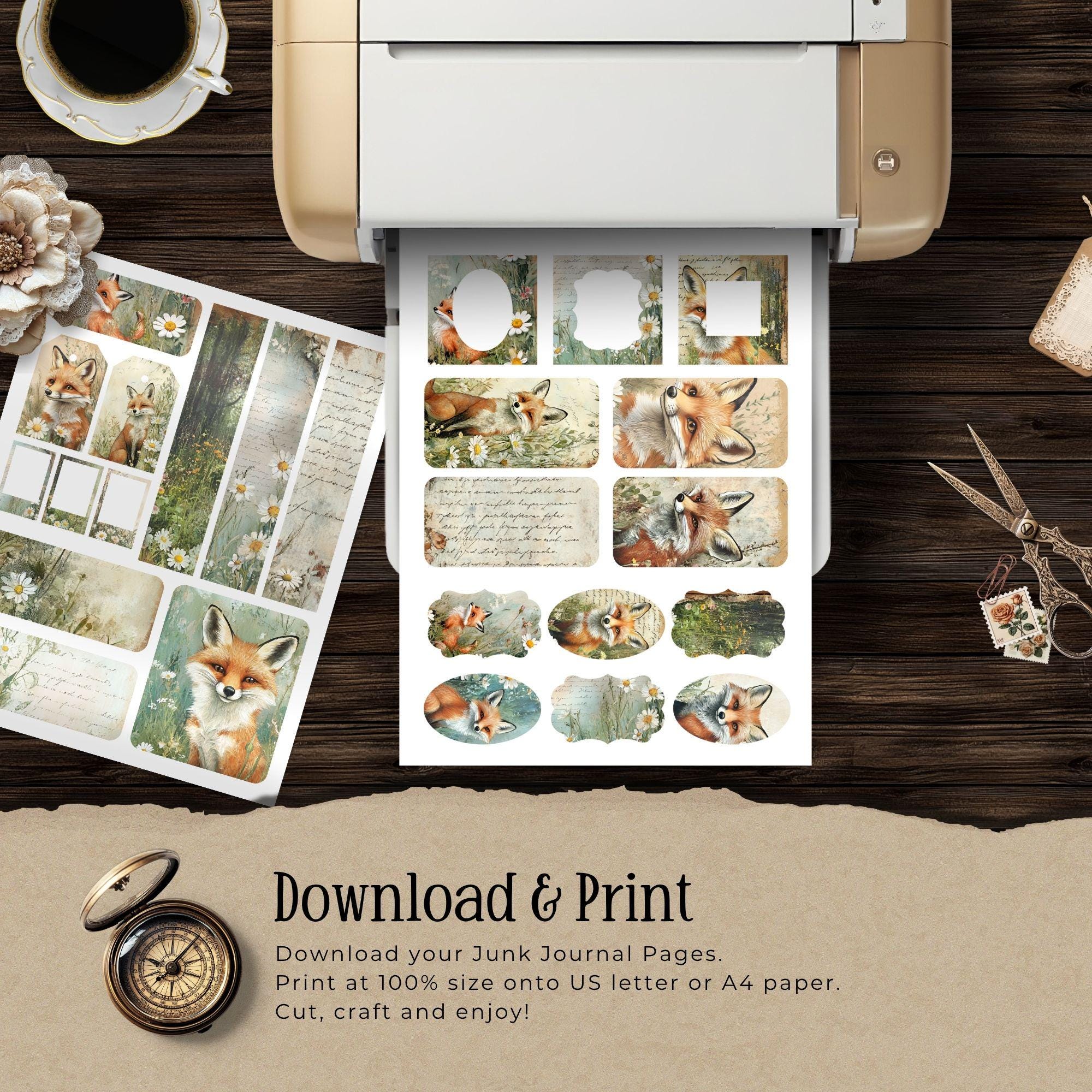 Daisy Fox Journal Ephemera - Printable Junk Journal Digitals - Digital ...