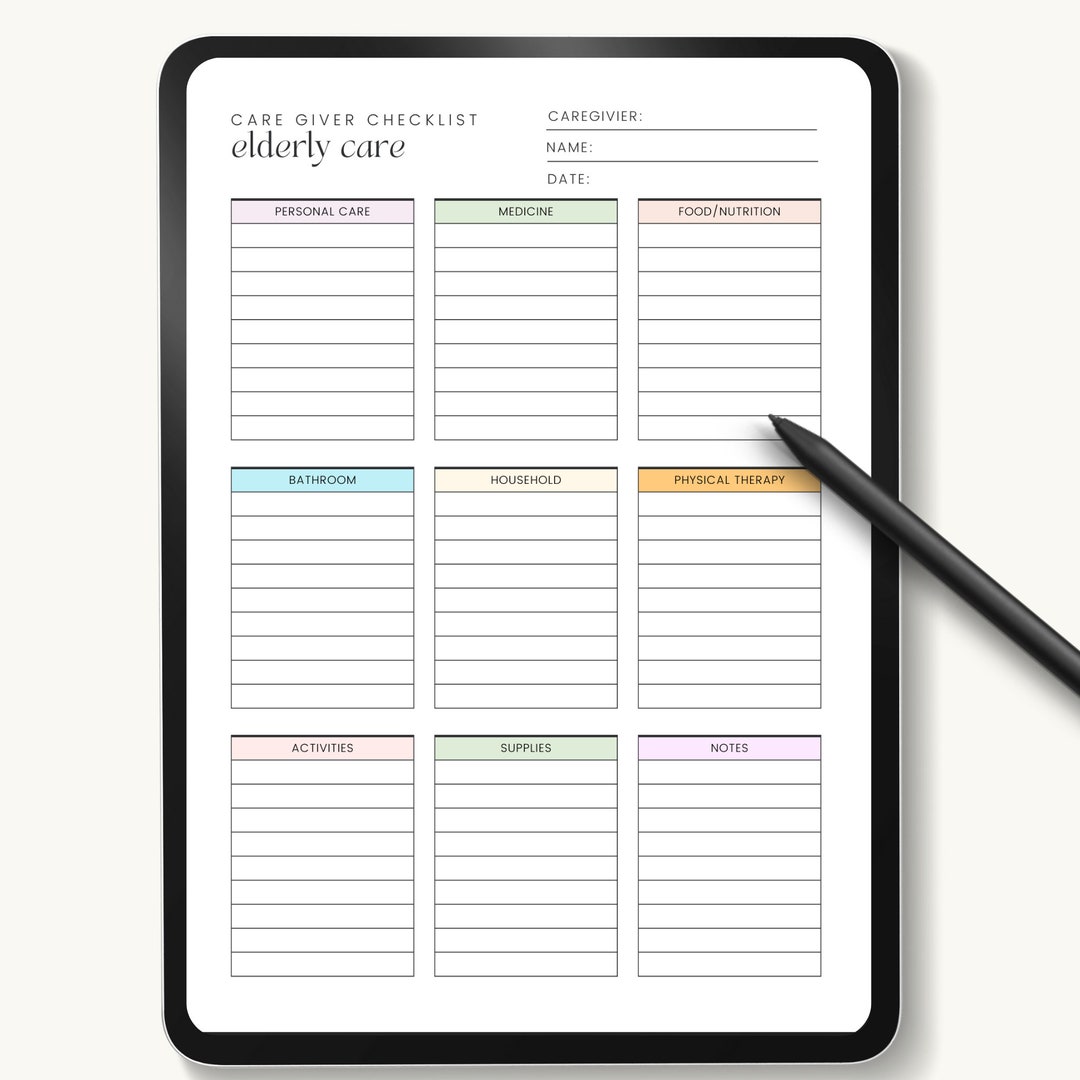 Elderly Care Checklist, Elderly Care Daily Tasks Instant Download ...
