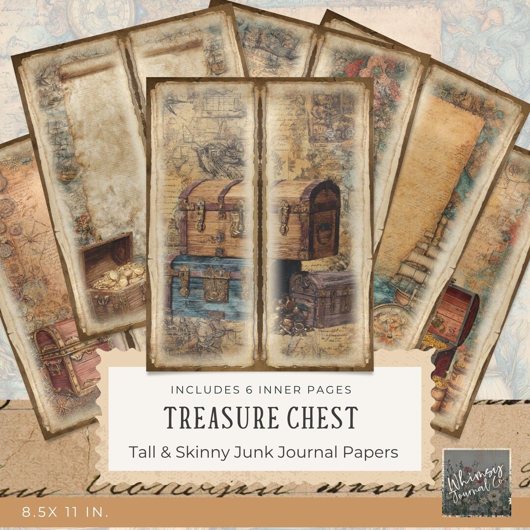 Treasure Chest Tall and Skinny Junk Journal Printable - Pirate Map Junk ...