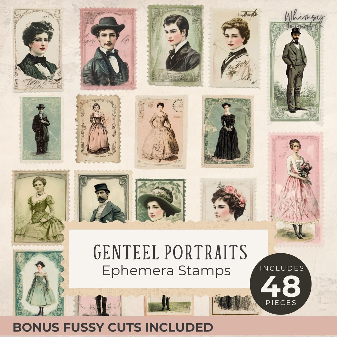 Genteel Portraits Ephemera Stamps Digital Download - Digital Scrapbook ...