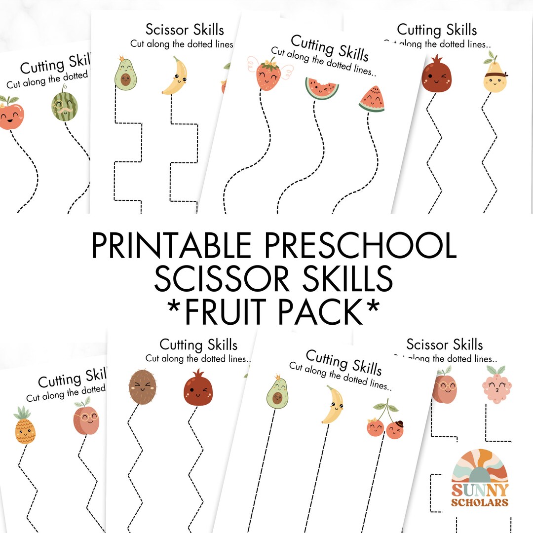 Scissor Skill Pages, Printable Preschool Cutting Worksheets, Scissor ...