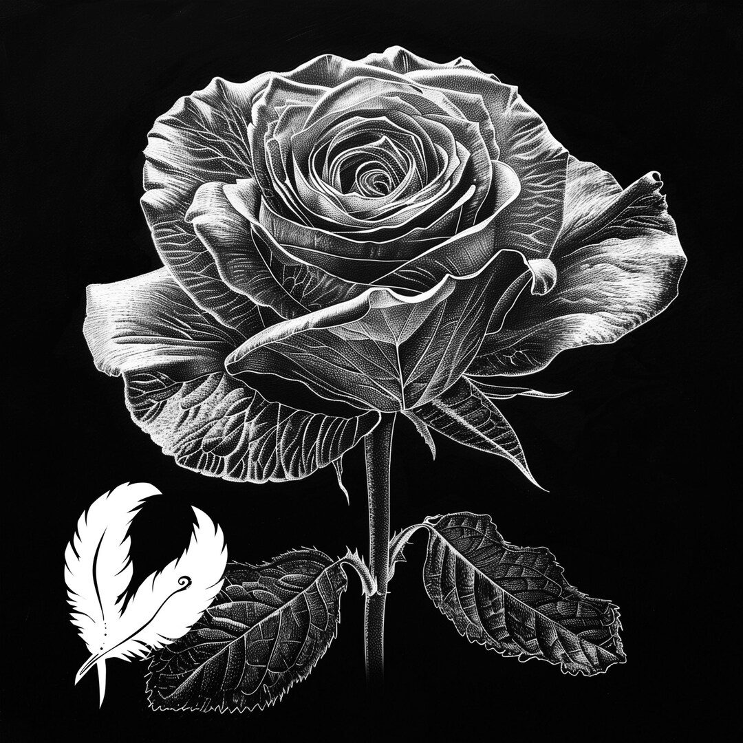 Rose Png File for Slate Laser Engraving, Glowforge File, Lightburn Png ...