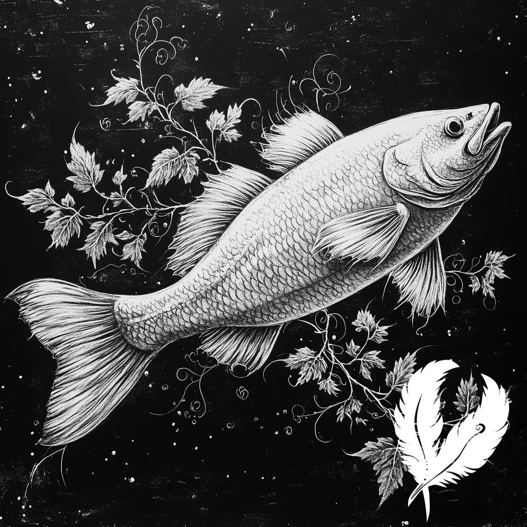 Botanical Fish Png File for Slate Laser Engraving, Glowforge File ...