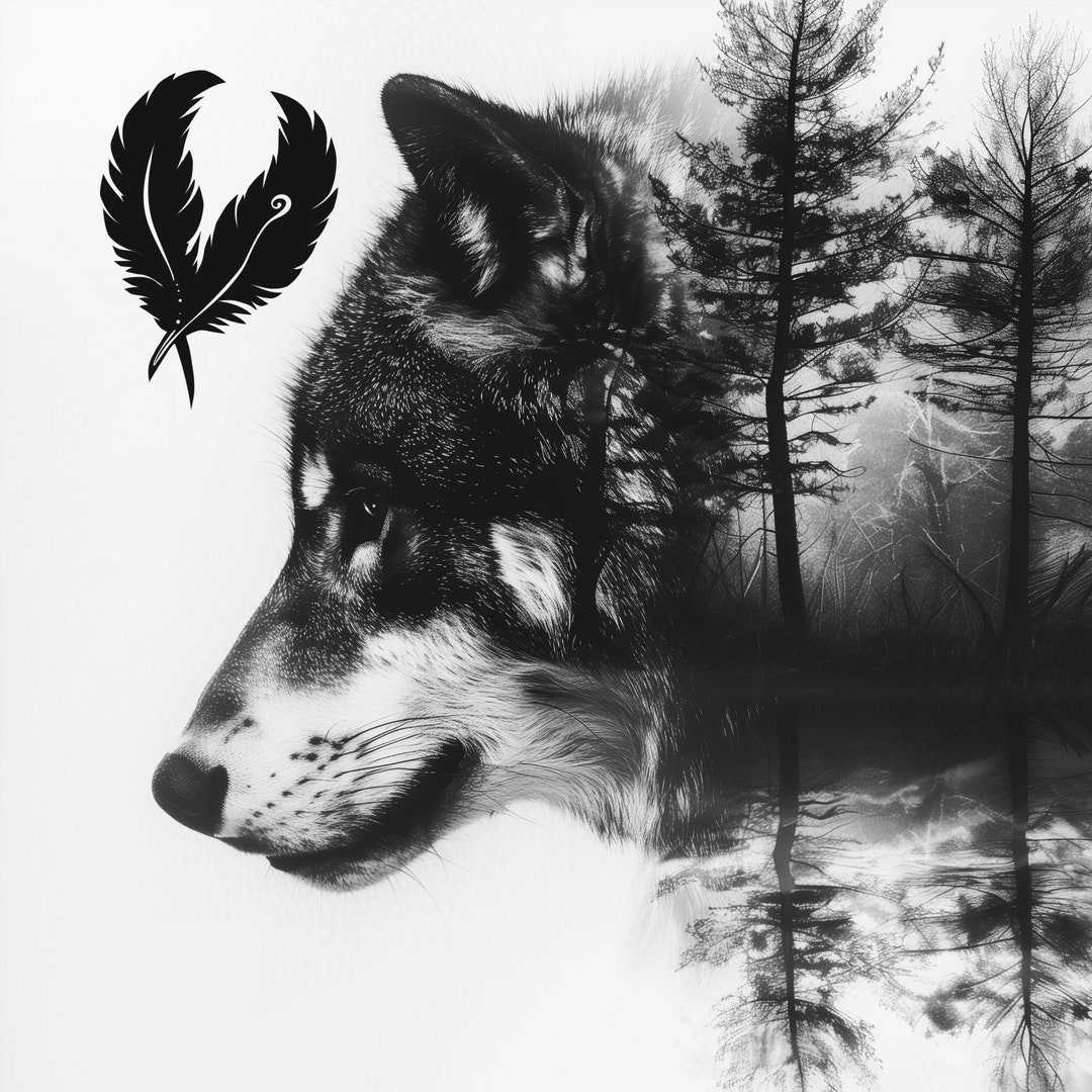 Wolf and Forest Png File for Slate Laser Engraving, Glowforge File ...