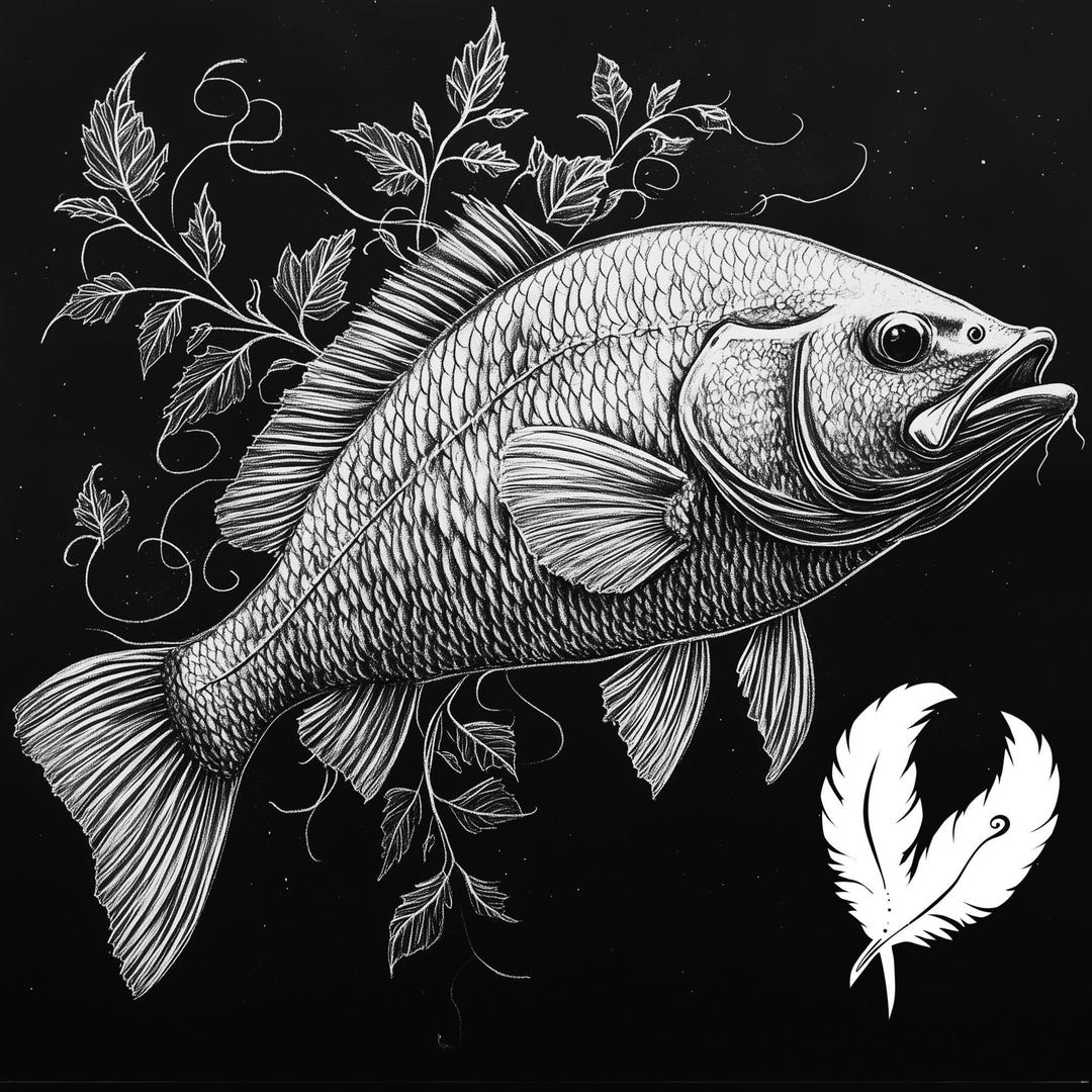 Botanical Fish Png File for Slate Laser Engraving, Glowforge File ...