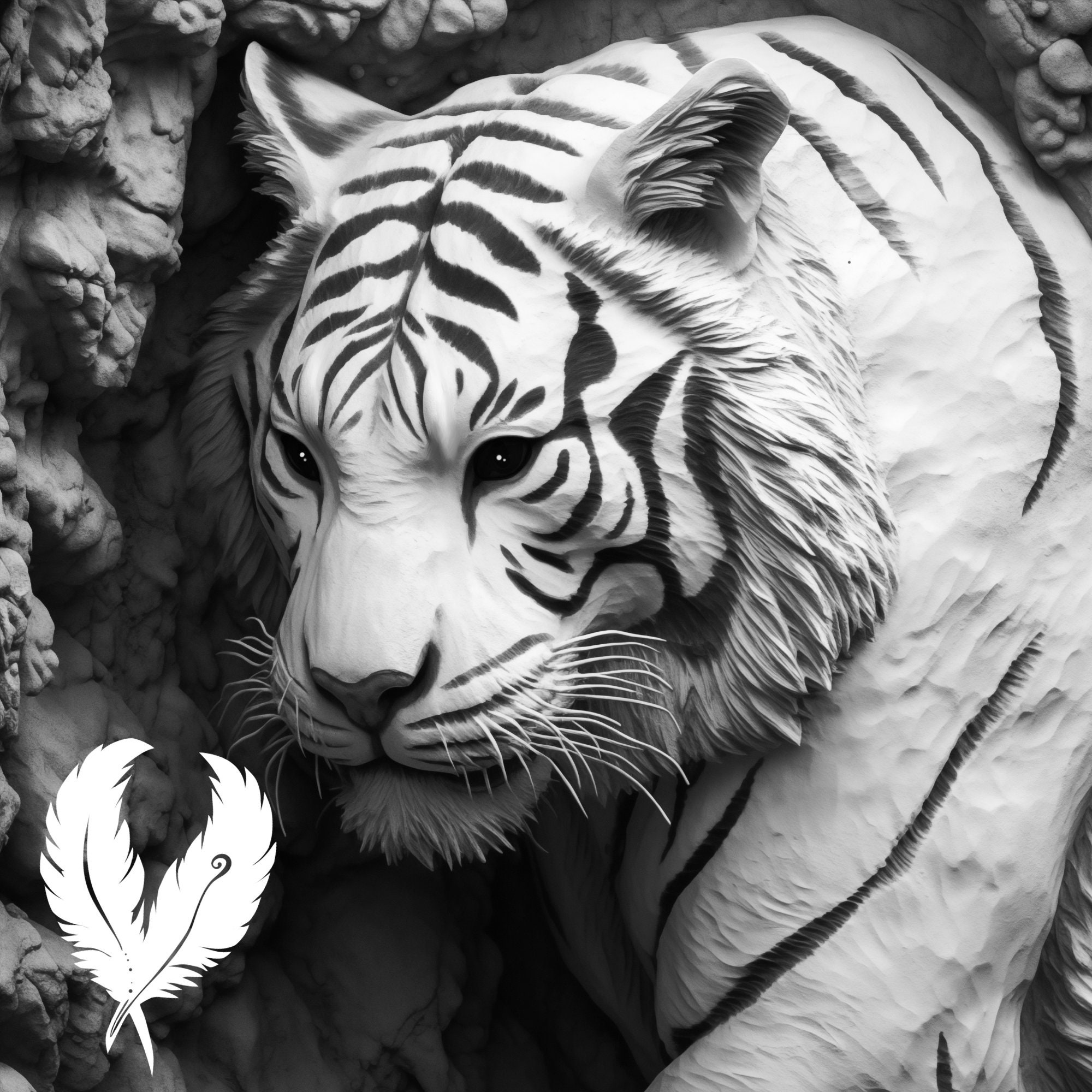 3d White Tiger Png File for Slate Laser Engraving, Glowforge File ...
