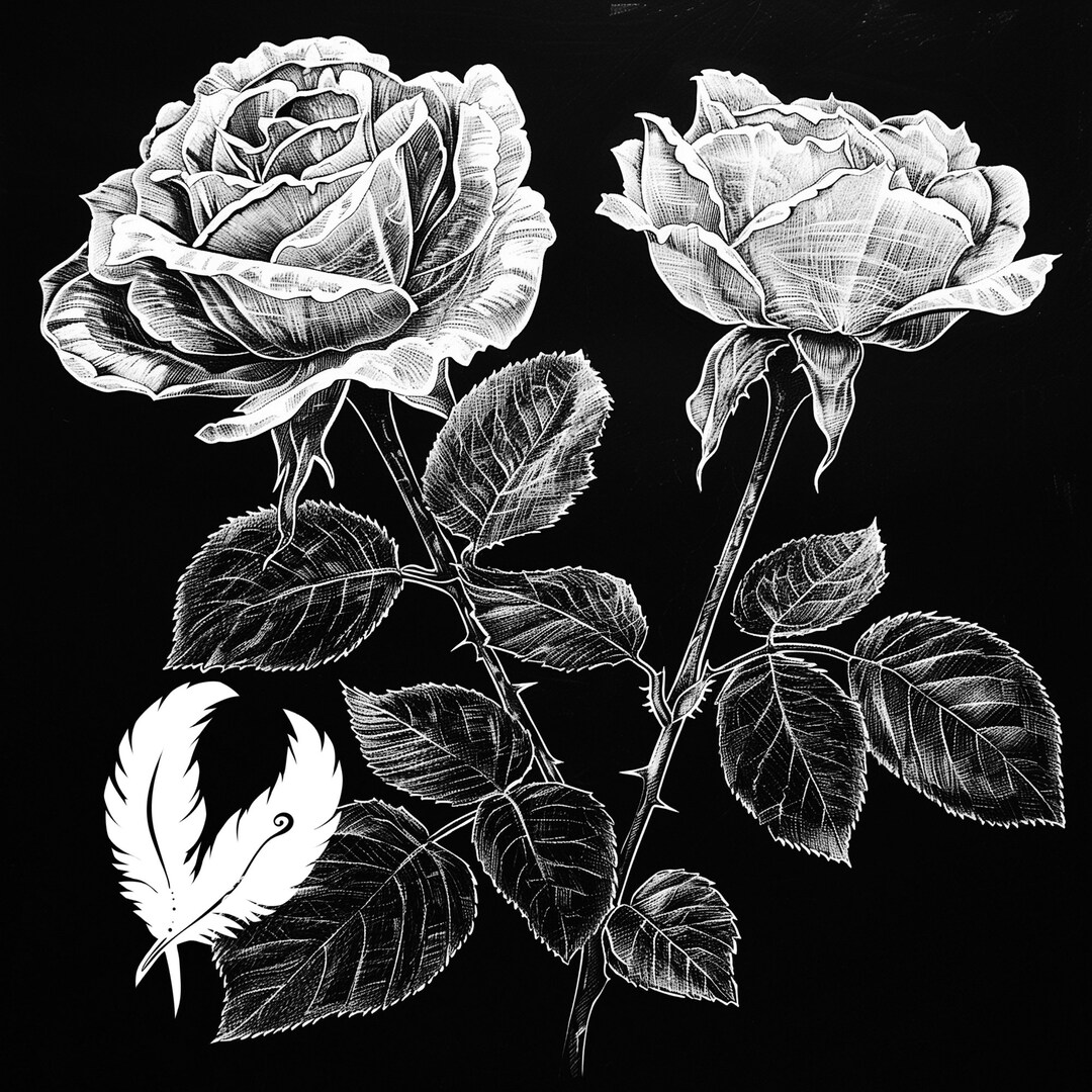 Two Roses Png File for Slate Laser Engraving, Glowforge File, Lightburn ...