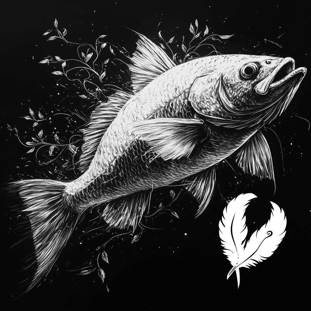 Botanical Fish Png File for Slate Laser Engraving, Glowforge File ...