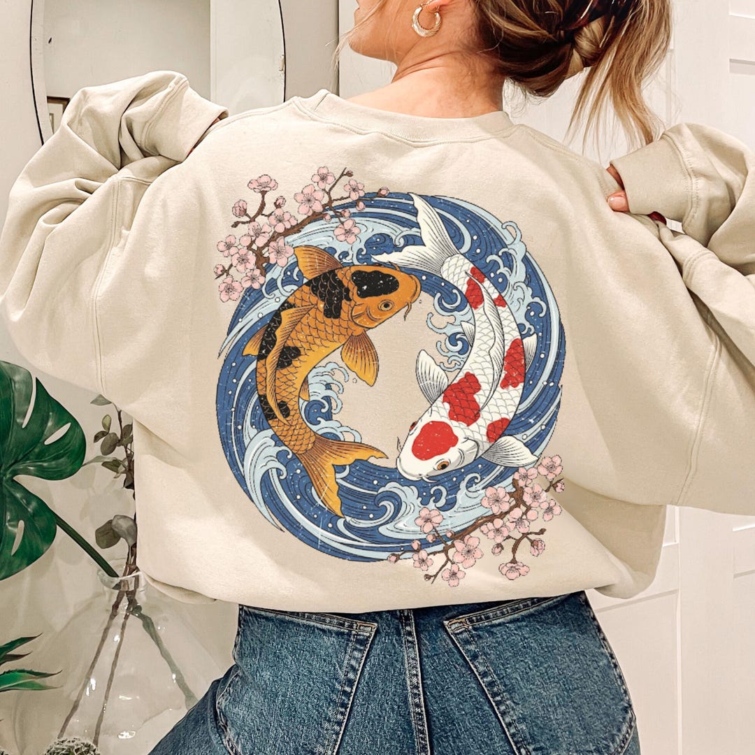 Vintage Japanese Koi Fish Shirt, Nautical Animal Asian Art Nouveau ...