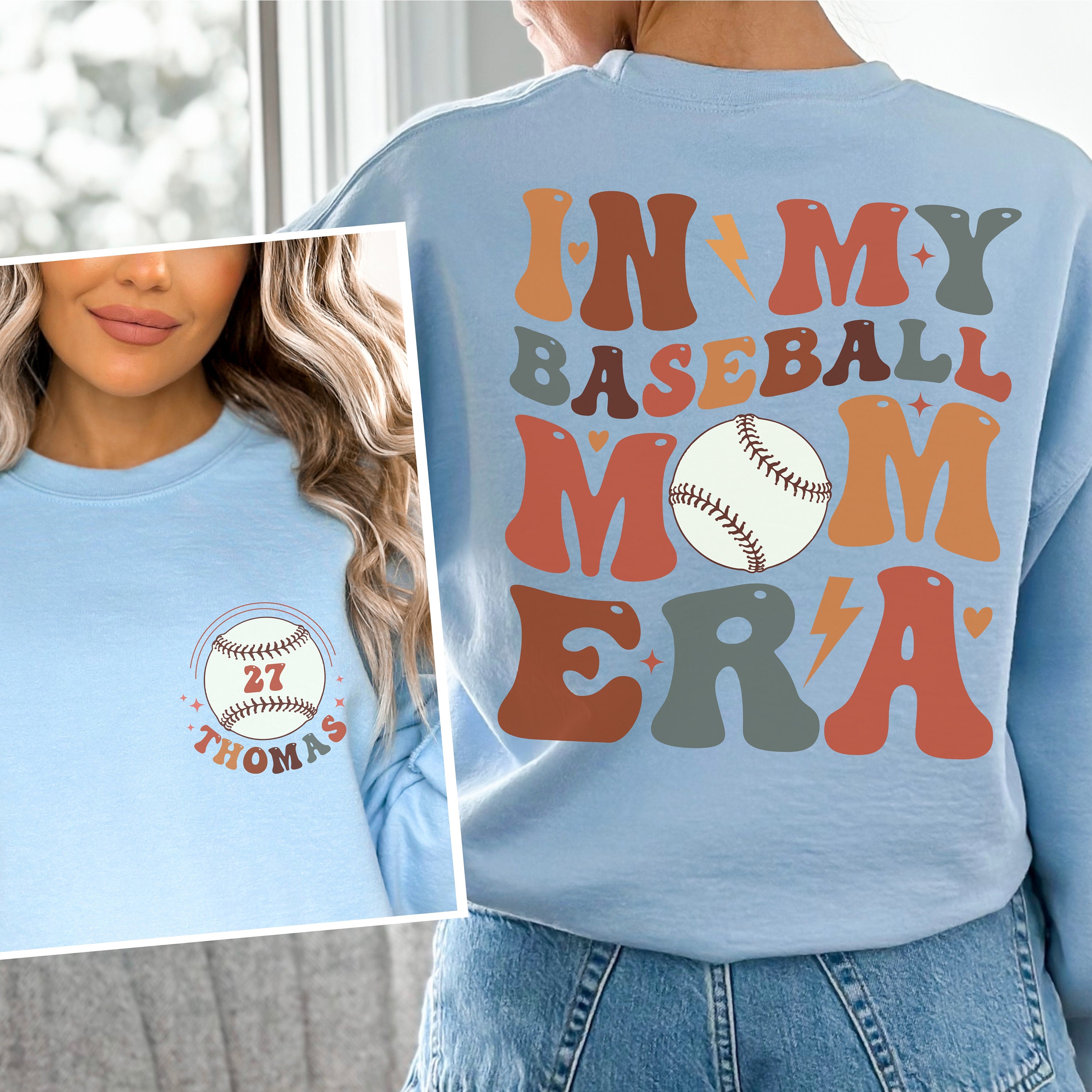 Personalized Baseball Mom Shirt, Custom Baseball Mom Era Shirt With Kid ...