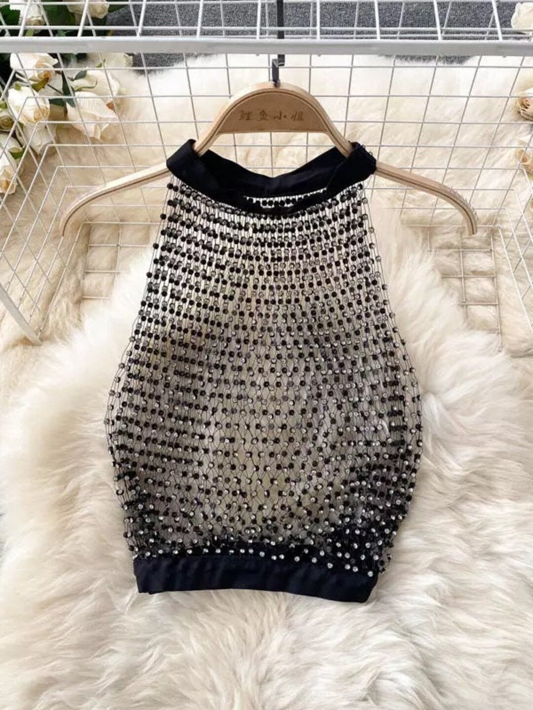Rhinestone Fishnet Halter - Etsy