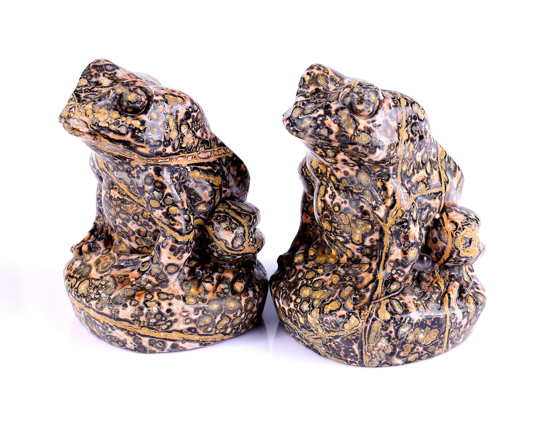 Natural Leopard Skin Jasper Hand Carved Crystal Frog Sculpture, Unique ...