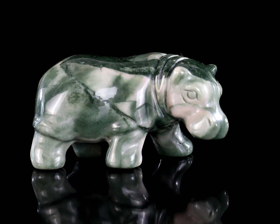 2.2” Natural Jiulong Jade Hand Carved Crystal Hippo Sculpture,unique ...