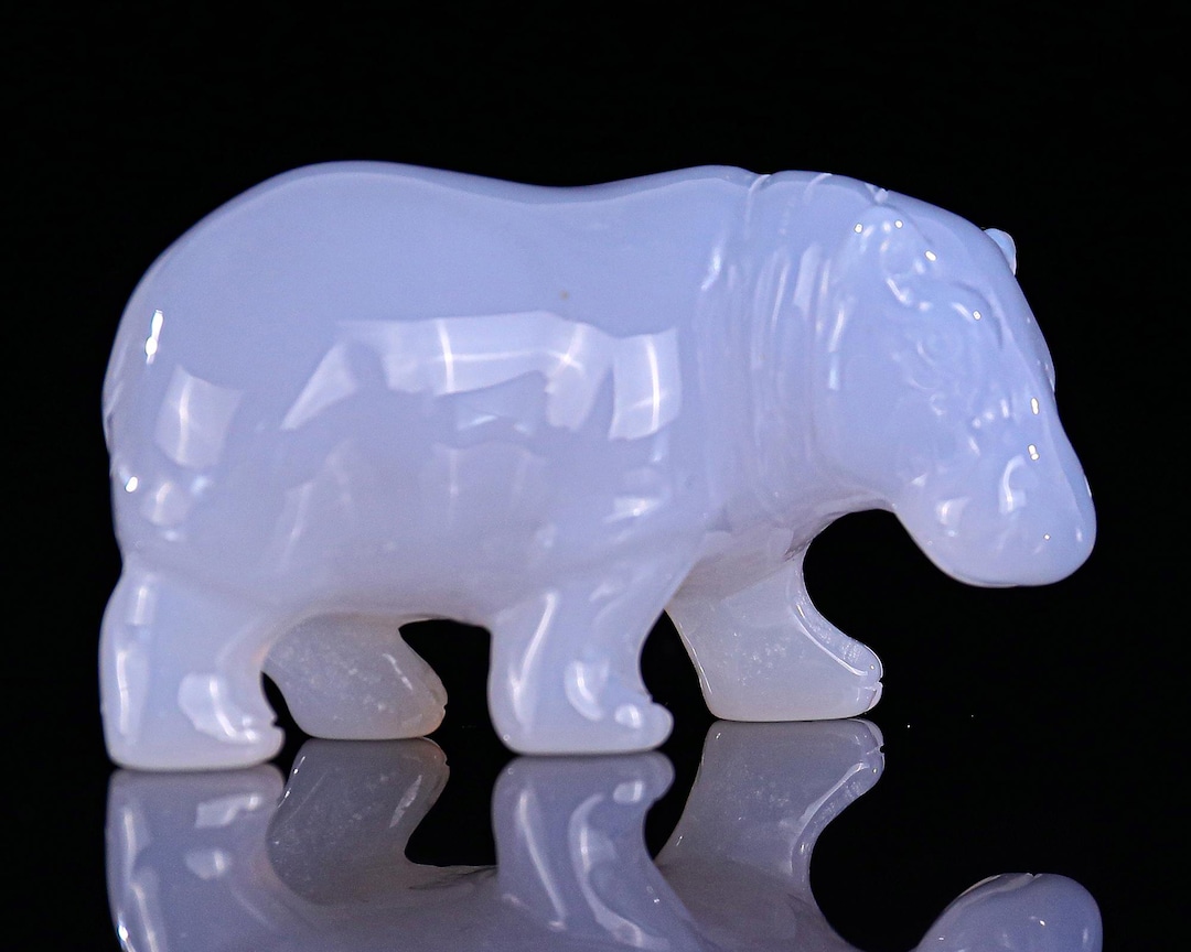 Blue Chalcedony Crystal Hippo: Hand Carved Sculpture, Home Decor - Etsy