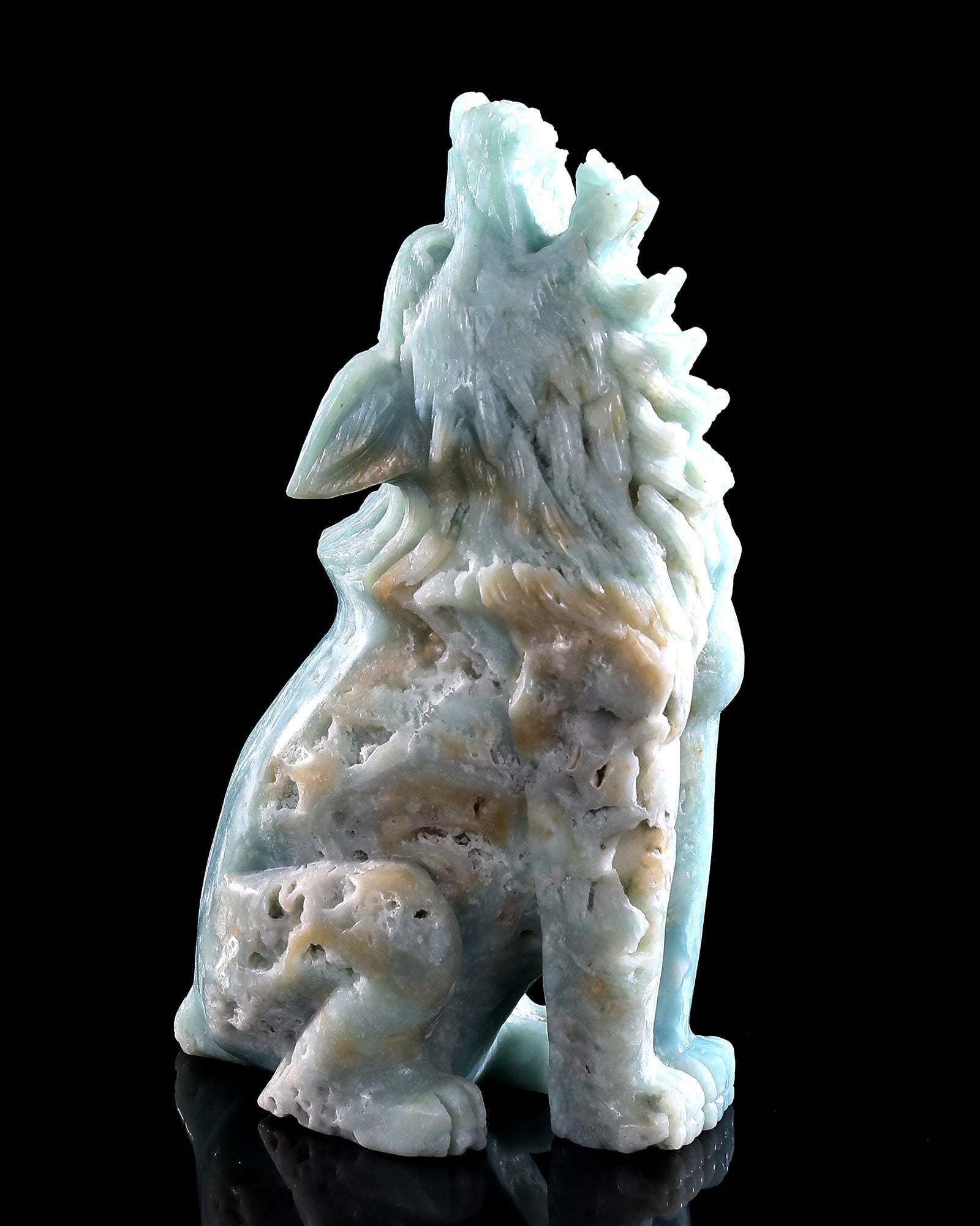 Amazonite Crystal Wolf Sculpture: Hand Carved Stone Decor (10.8") - Etsy