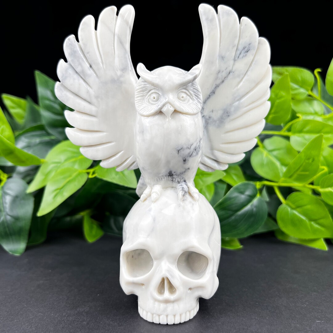 Amazing Ivory Jade Carved Crystal Skull With Owl Standing - Etsy