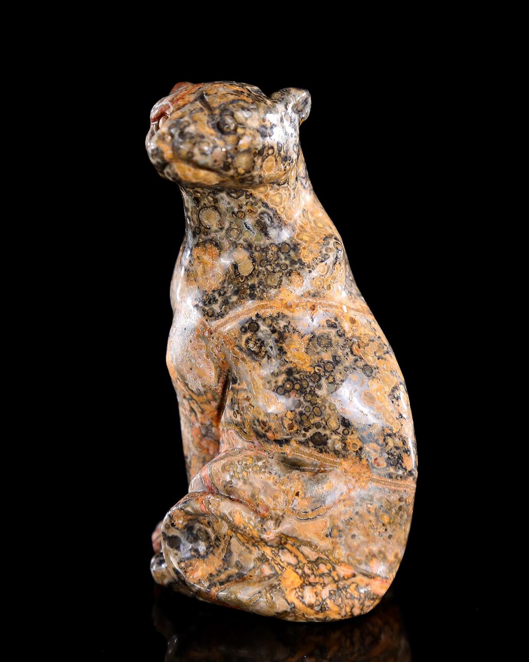 3.0” Natural Leopard Skin Jasper Hand Carved Crystal Leopard Sculpture ...