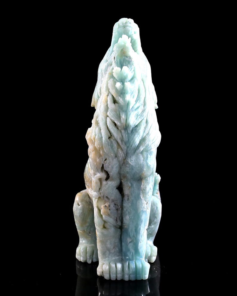 Amazonite Crystal Wolf Sculpture: Hand Carved Stone Decor (10.8") - Etsy