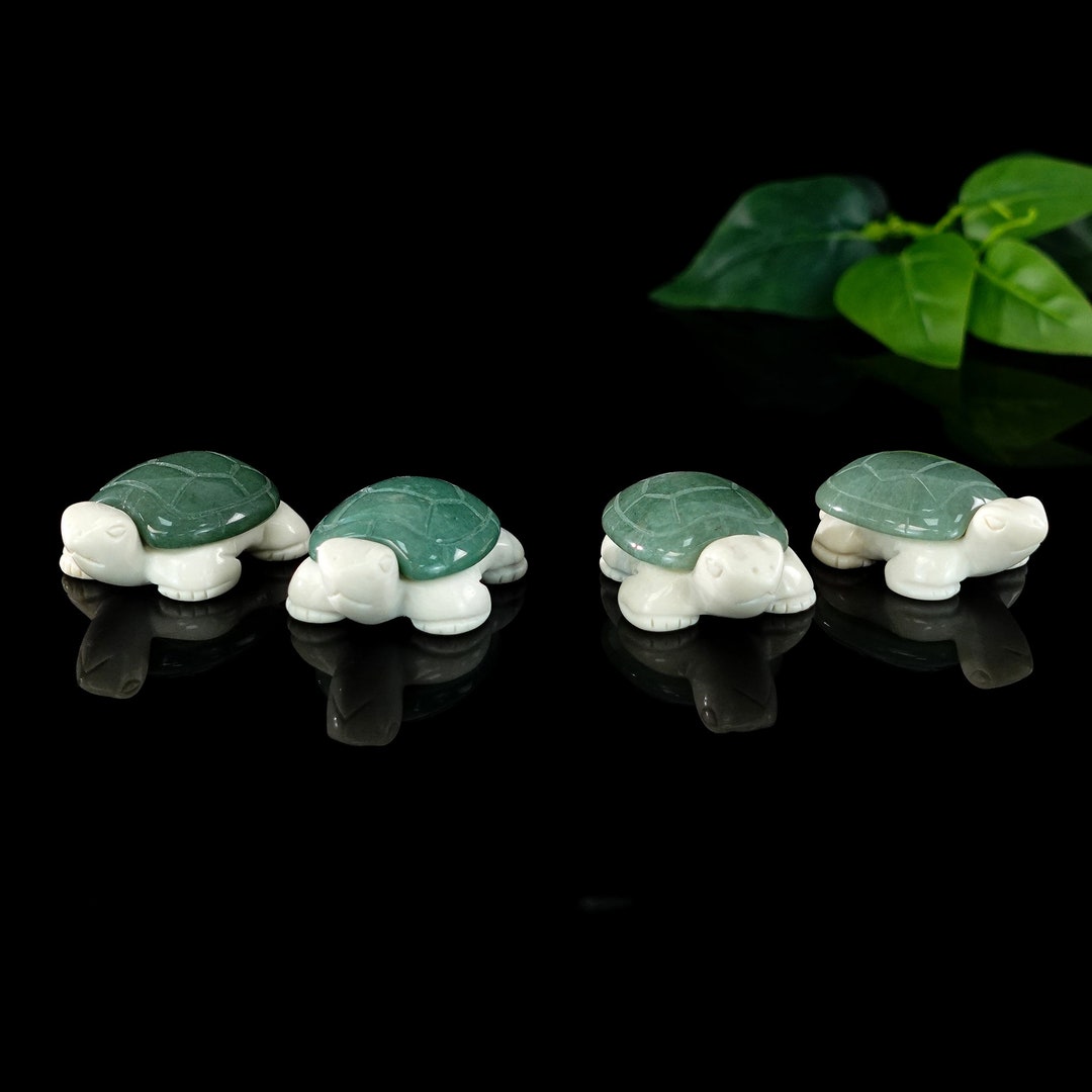 2.1 Green Aventurine White Jade Realistic Crystal Turtle, Hand Carved ...
