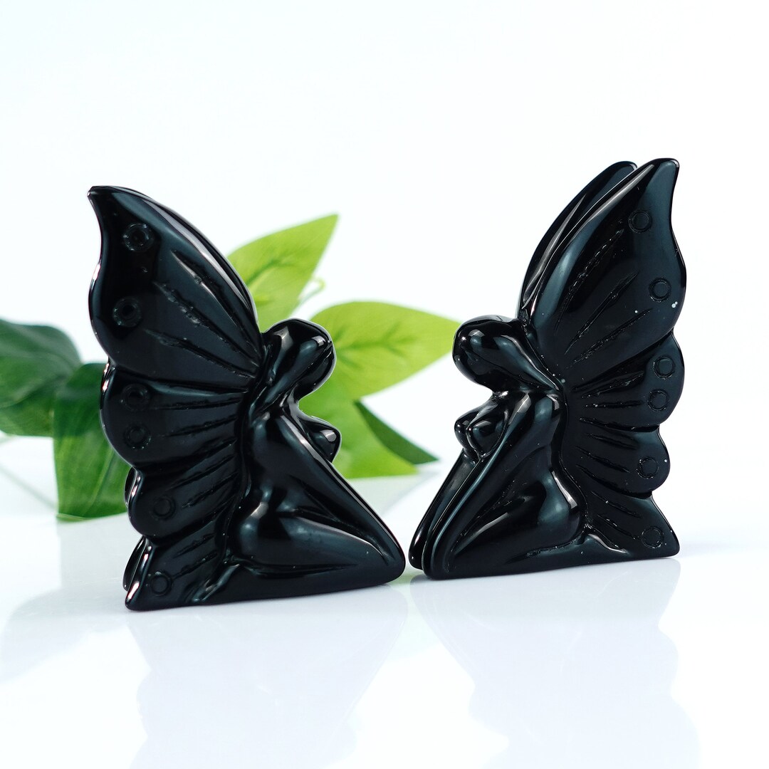 Black Obsidian Angel Statue: Carved Crystal Prayer Decor - Etsy