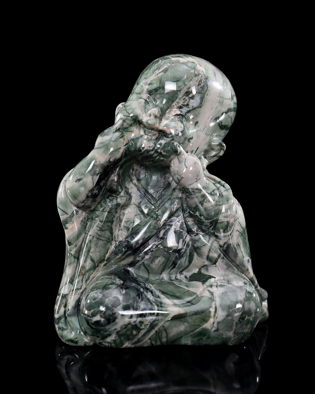 Hand Carved Jiulong Jade Monk Sculpture: Unique Crystal Decor, 5" - Etsy