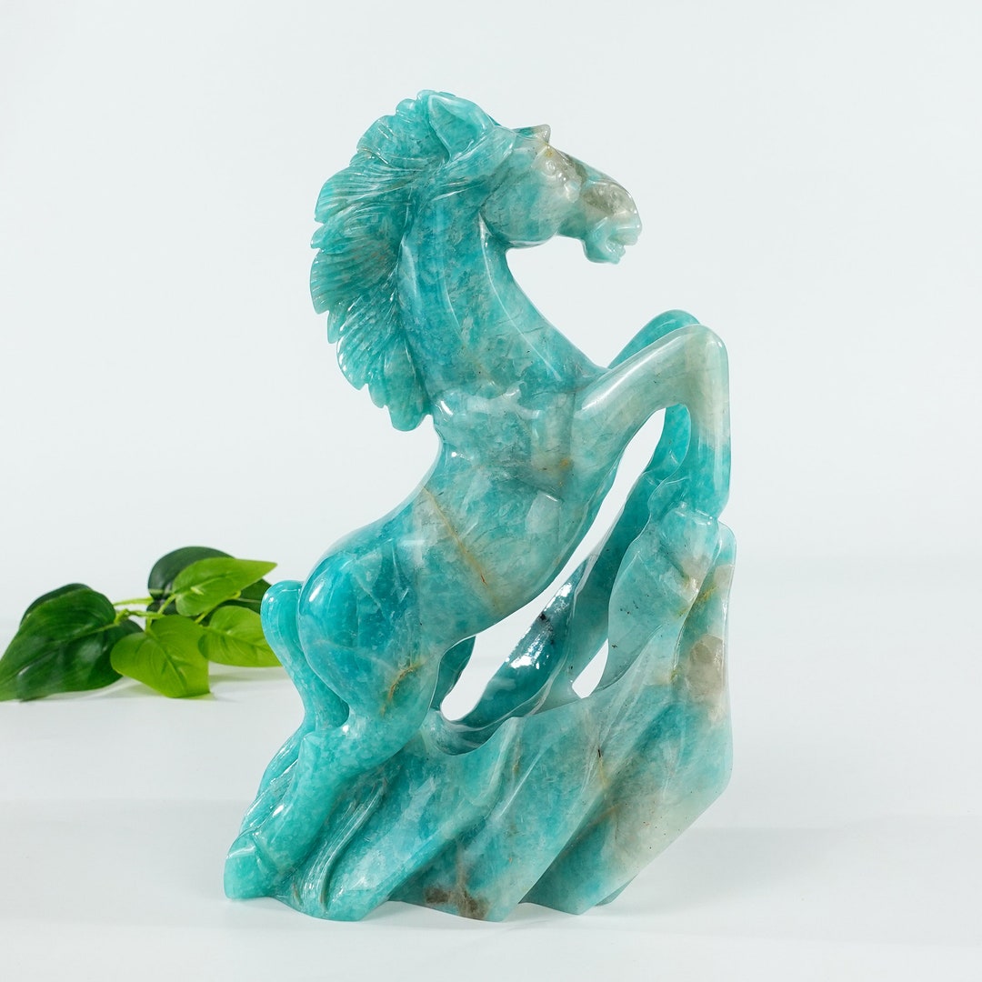 8 Standing Horse Statue Amazonite Stone, Handcarved, Natural Crystal ...