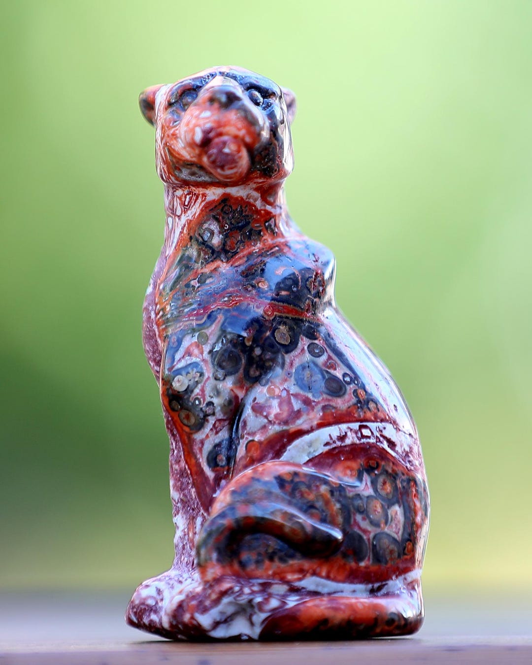 3.0 Natural Leopard Skin Agate Carved Crystal Leopard Sculpture, Unique ...