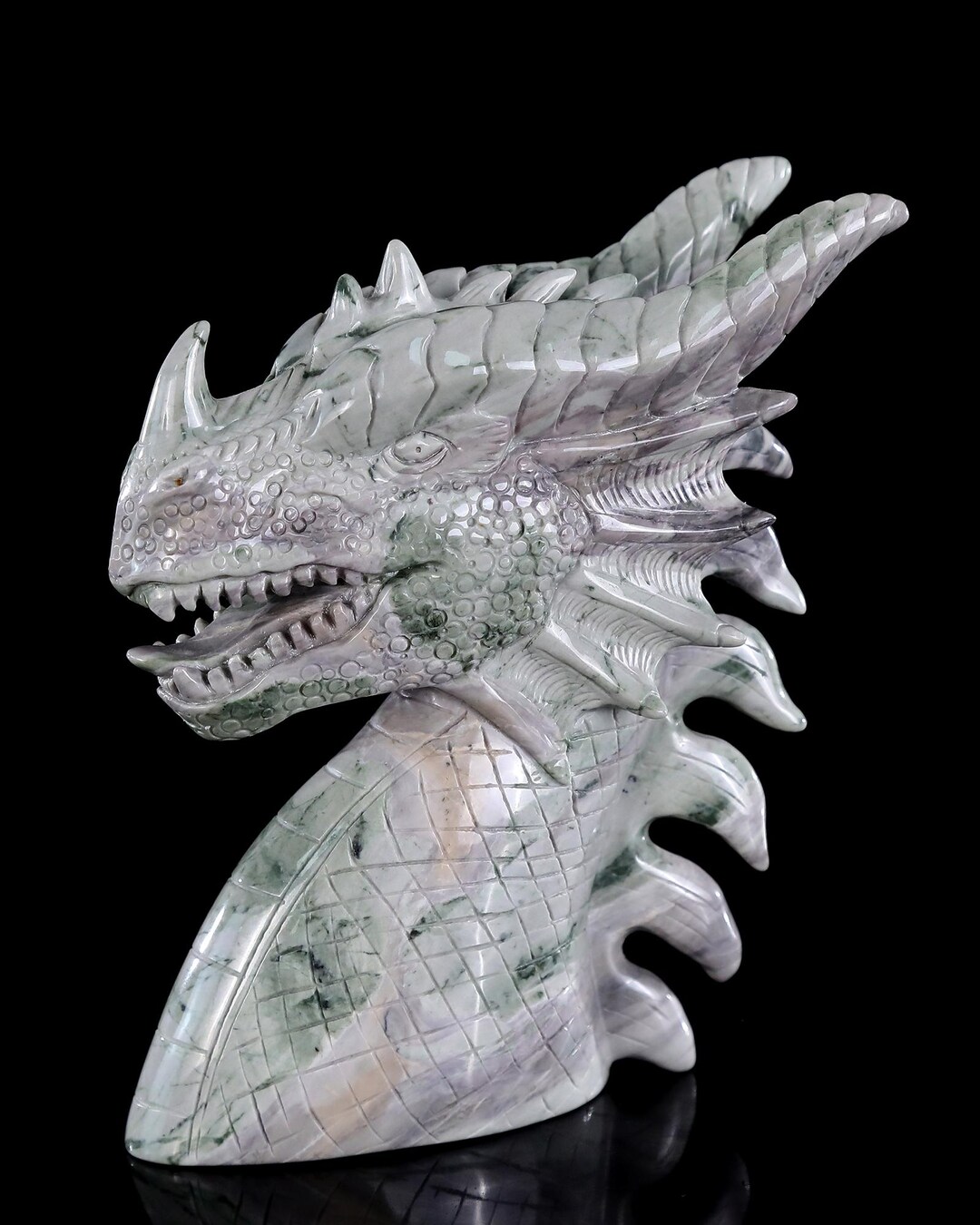4.9” Natural Jiulong Jade Hand Carved Crystal Dragon Sculpture, Unique ...