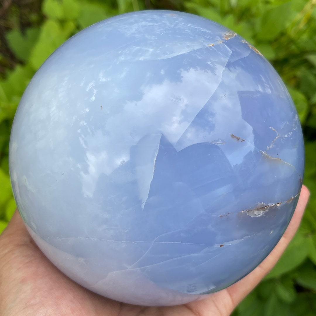 5.8LB Blue Chalcedony Sphere, Quartz Rock Crystal Sphere, Blue Agate ...