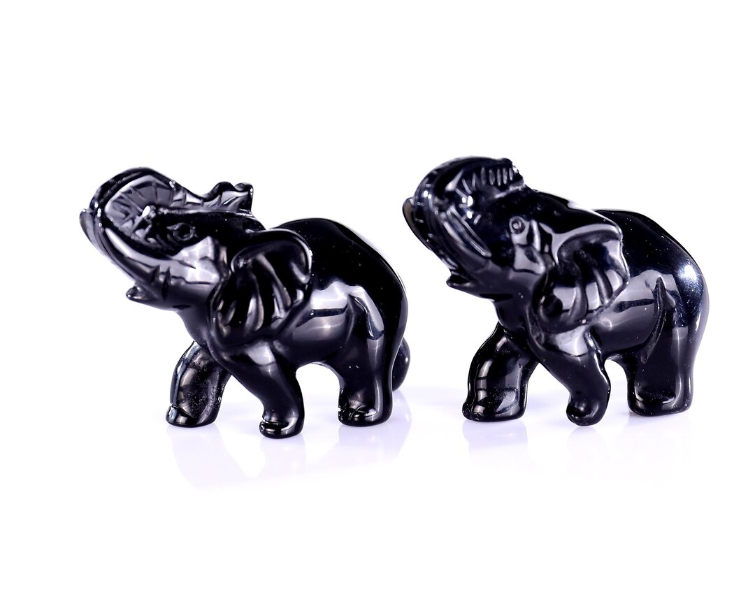 Black Obsidian Elephant Sculpture: Hand Carved Crystal Decor (2.4") - Etsy