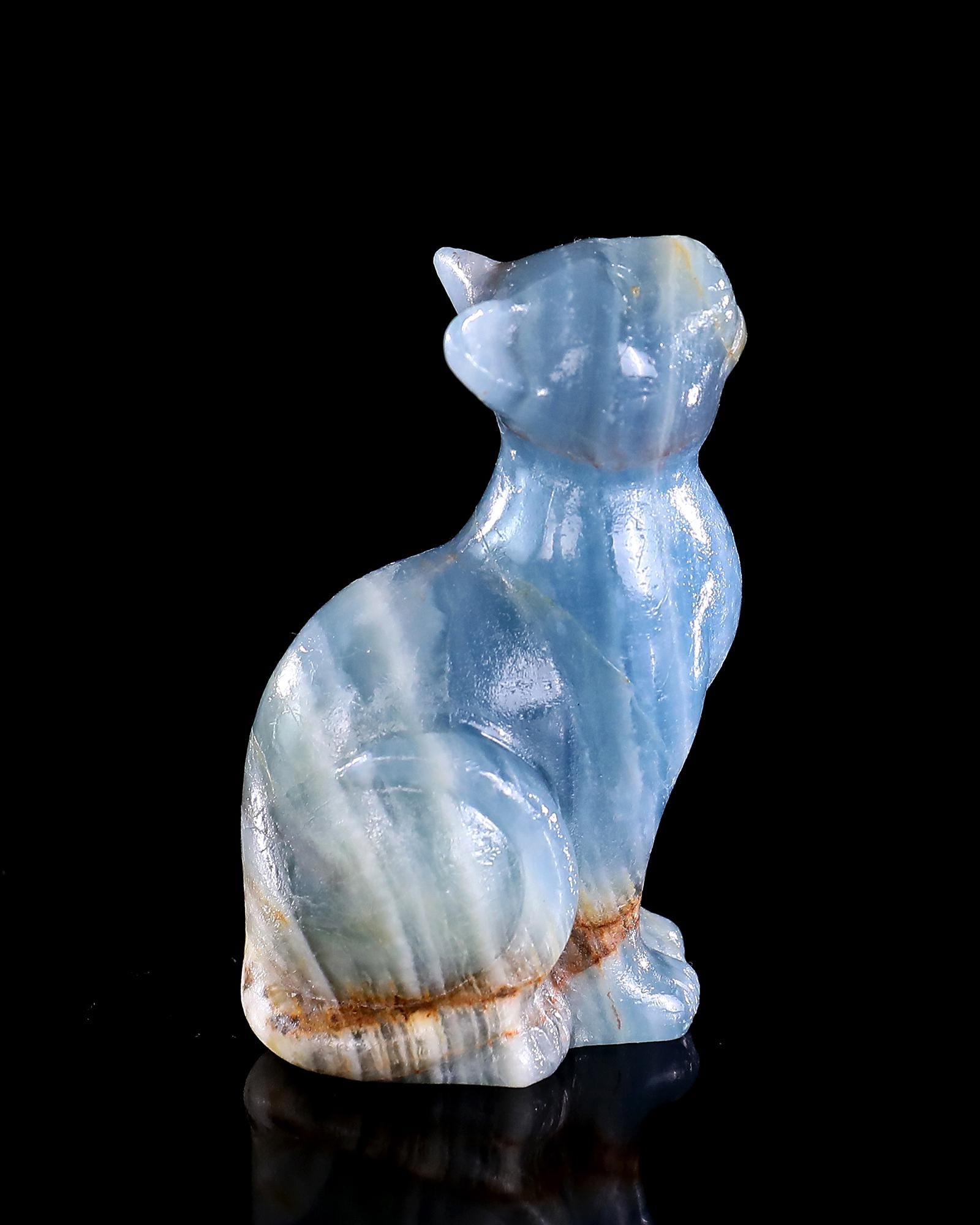 Blue Onyx Crystal Cat Sculpture: Hand Carved Home Decor (2.9") - Etsy