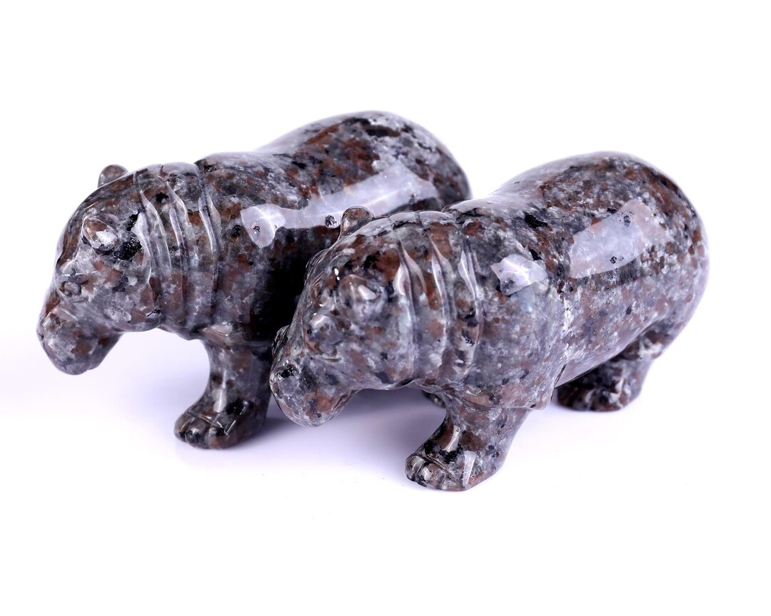 3.9" Natural Yooperlite Hand Carved Crystal Hippo Sculpture, Unique ...
