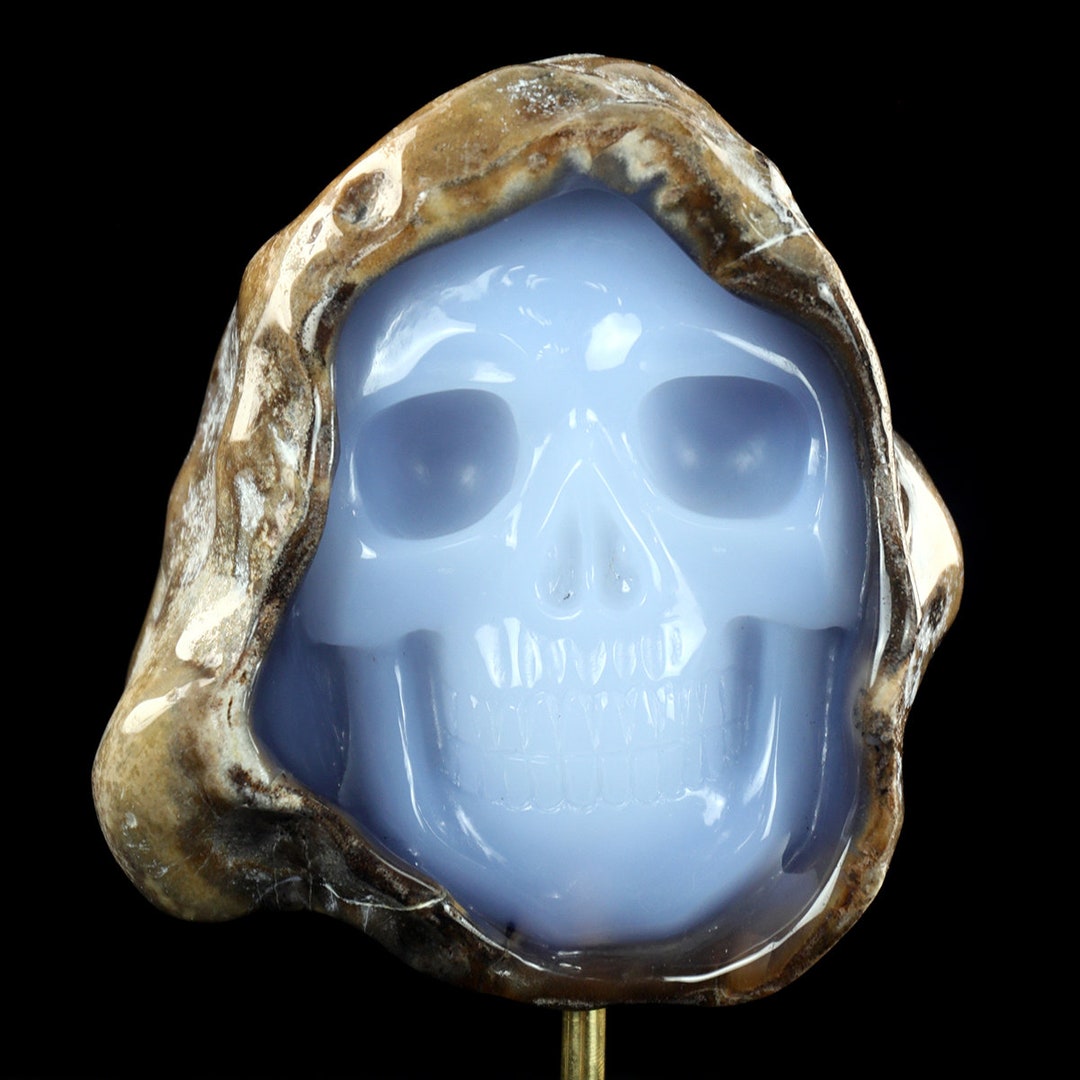 Amazing Blue Chalcedony Carved Rough Skull, Beautiful Gemstone Geode ...