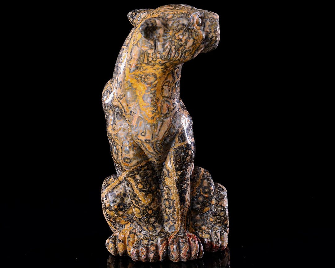 5.0 Natural Leopard Skin Jasper Hand Carved Crystal Leopard Sculpture ...