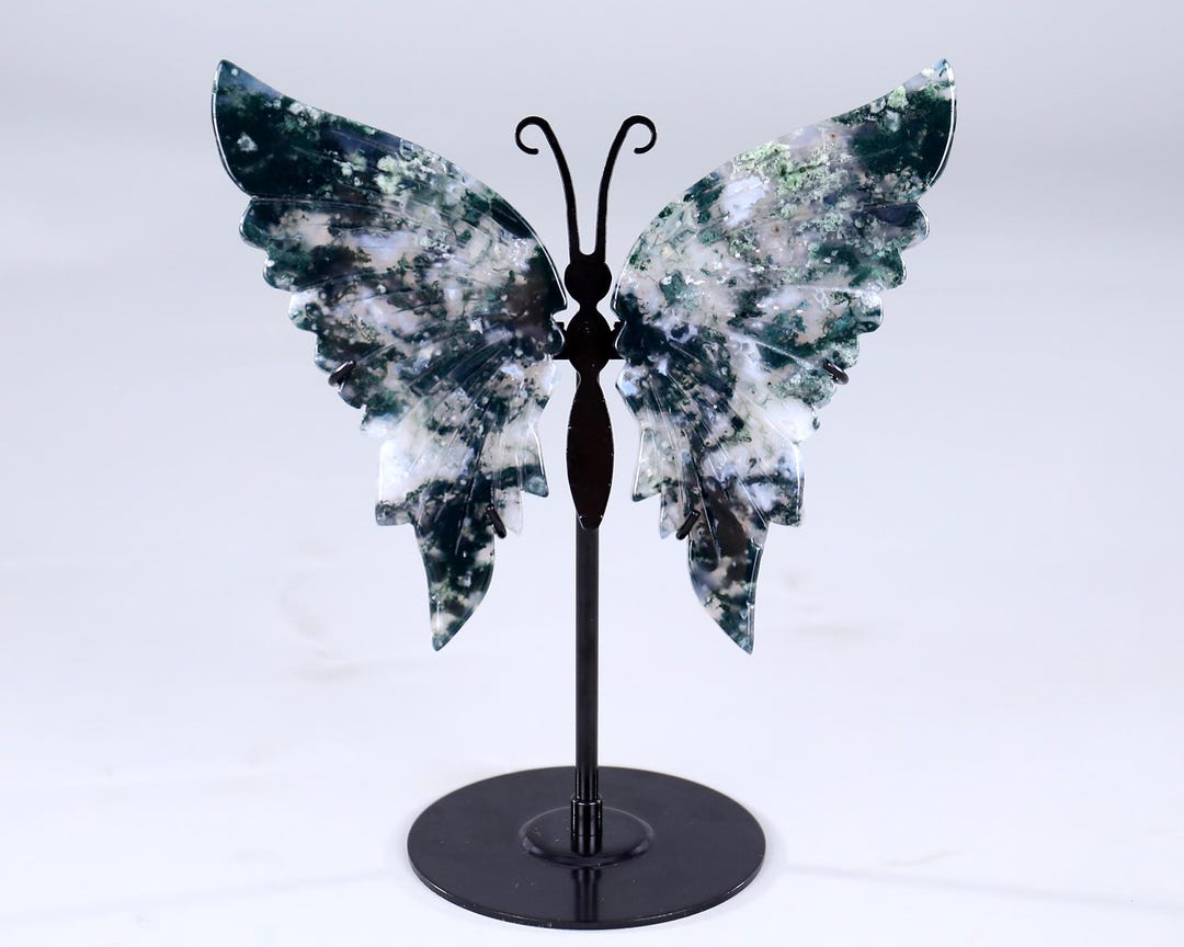 Moss Agate Butterfly Wings Sculpture: Hand Carved Crystal Decor - Etsy