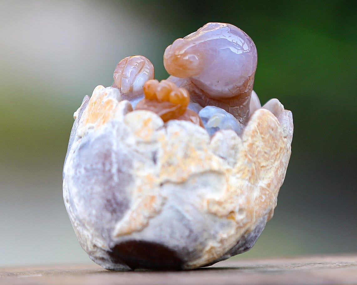 Hand Carved Chalcedony Crystal Dinosaur Baby Sculpture: Home Decor Gift ...