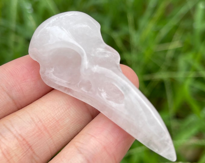2.5" Quartz Rock Crystal Carved Raven Skull, Raven Skull Pendant, Hand ...