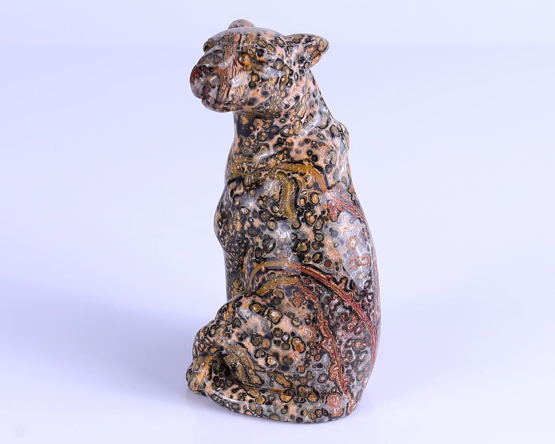 5.0 Natural Leopard Skin Jasper Hand Carved Crystal Leopard Sculpture ...