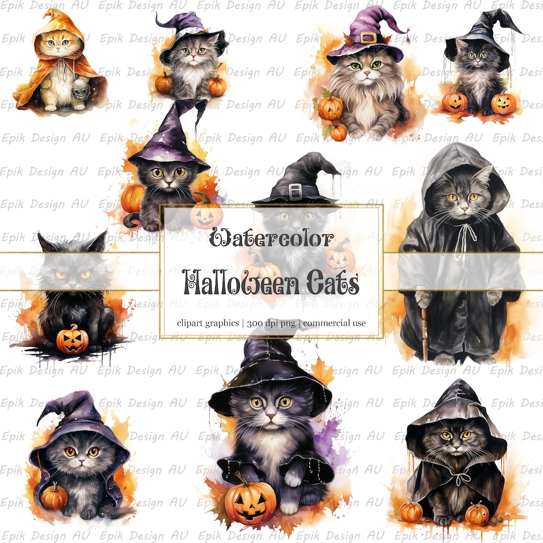 Halloween Cats Clipart Bundle 50 Bewitching Kitten Graphics - Etsy