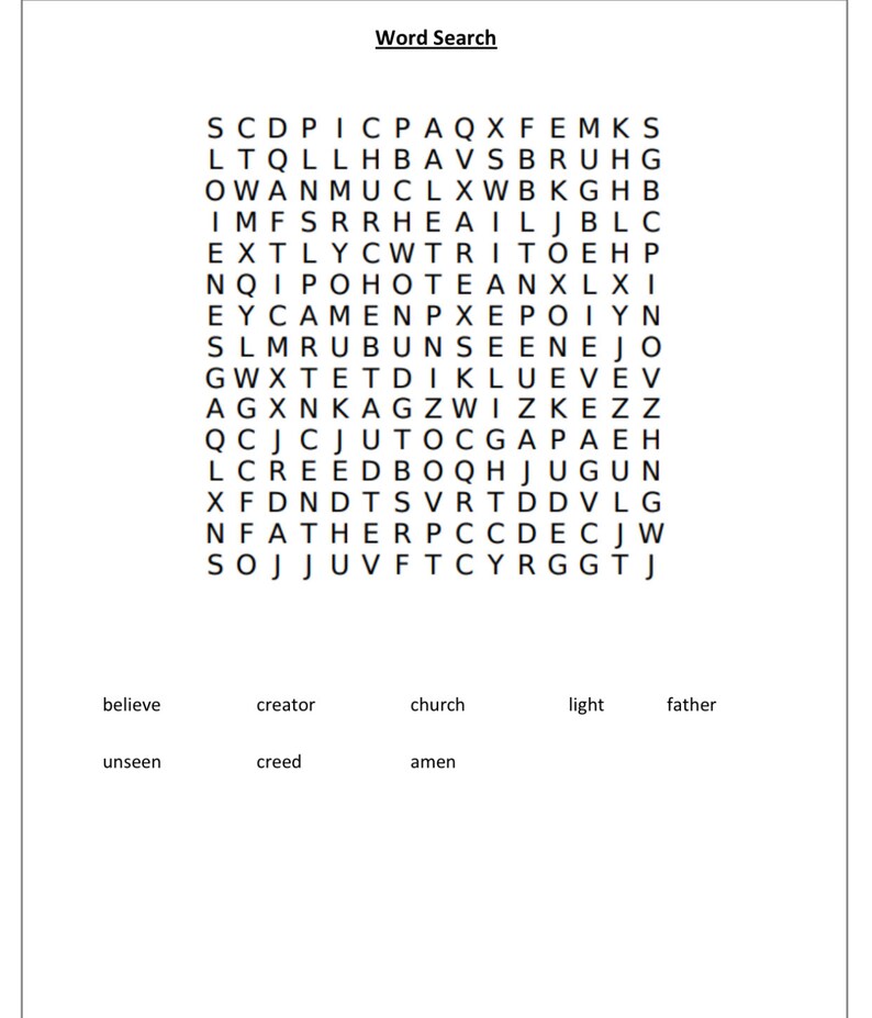 Nicene Creed Activity Pack - Etsy