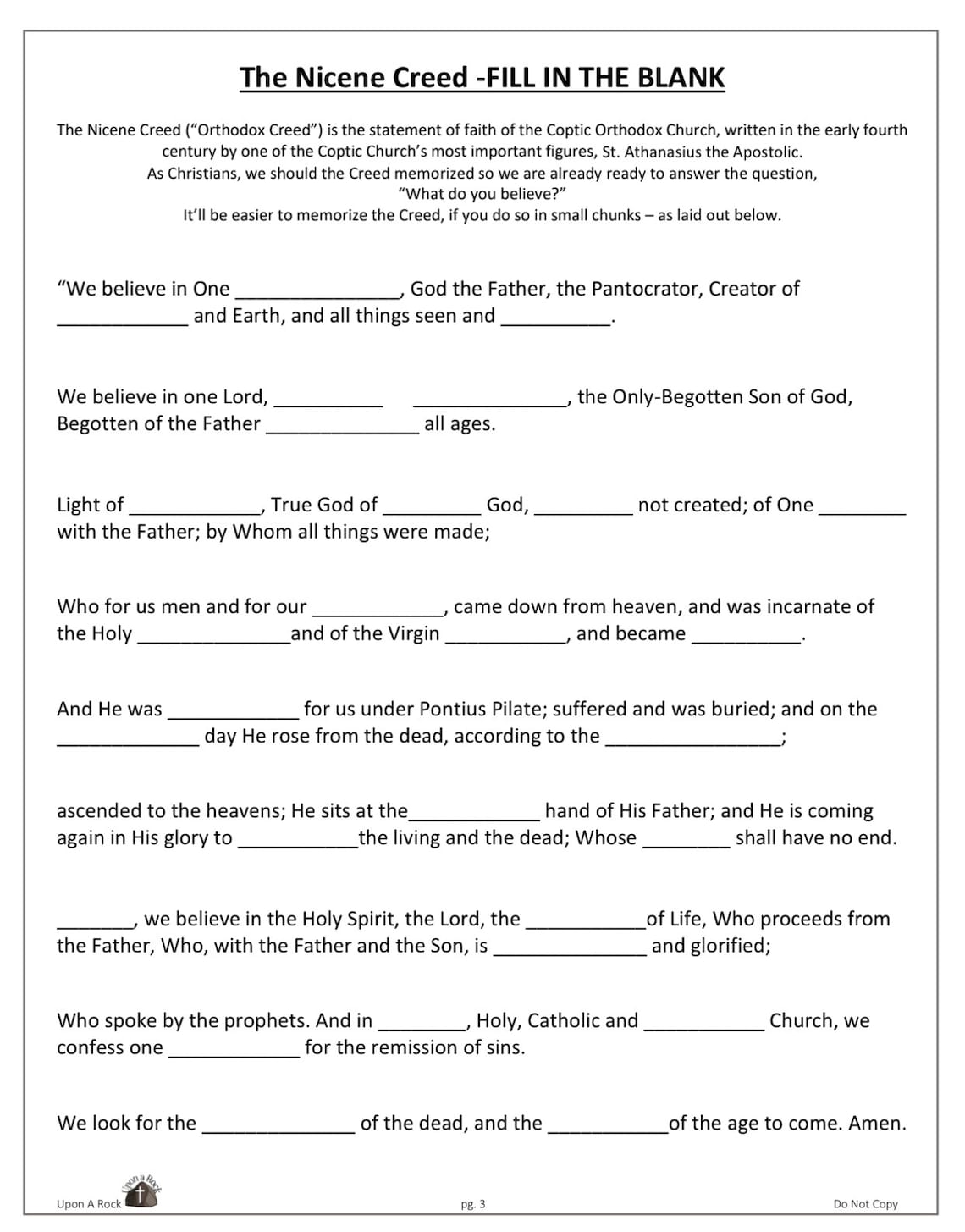 Nicene Creed Activity Pack - Etsy