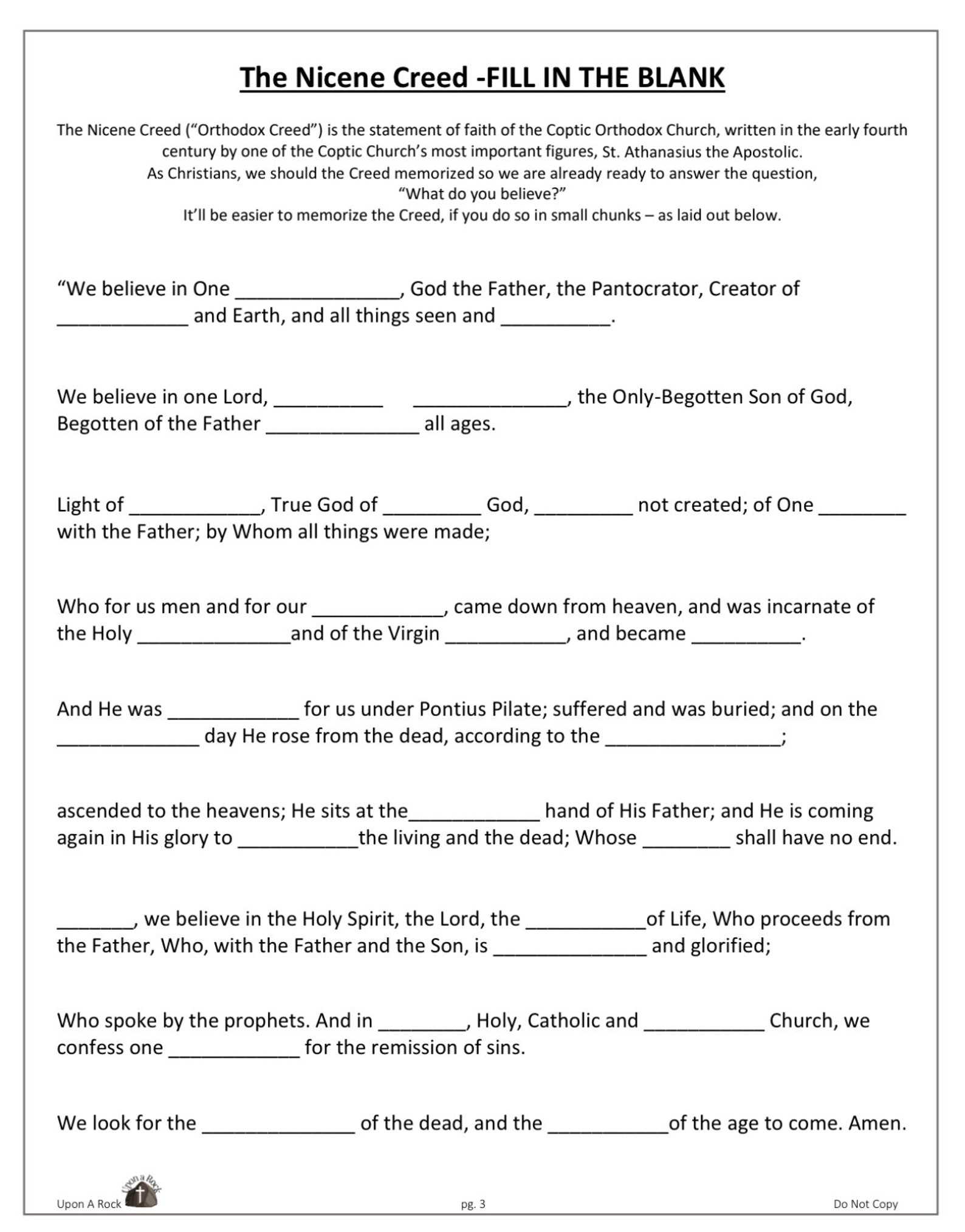 Nicene Creed Activity Pack - Etsy