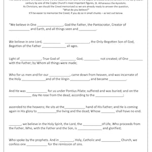 Nicene Creed Activity Pack - Etsy